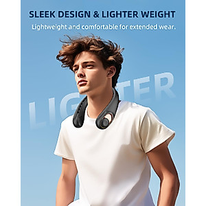 JIAGE Neck Fan, Portable Neck Fan Rechargeable, 5200mAh Battery Operated, LED Display, 360-Degree Cooling, 3 Speeds, Quite, Bladeless Design Neck Fans, Personal Neck Cooler, Black