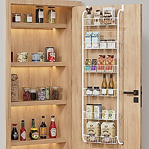 Egepon Over the Door Pantry Organizer Rack, 6-Tier Baskets Pantry Door Organization and Storage, Heavy-Duty Metal Door Shelf Hanging Door Spice Rack for Kitchen Pantry Bathroom,White