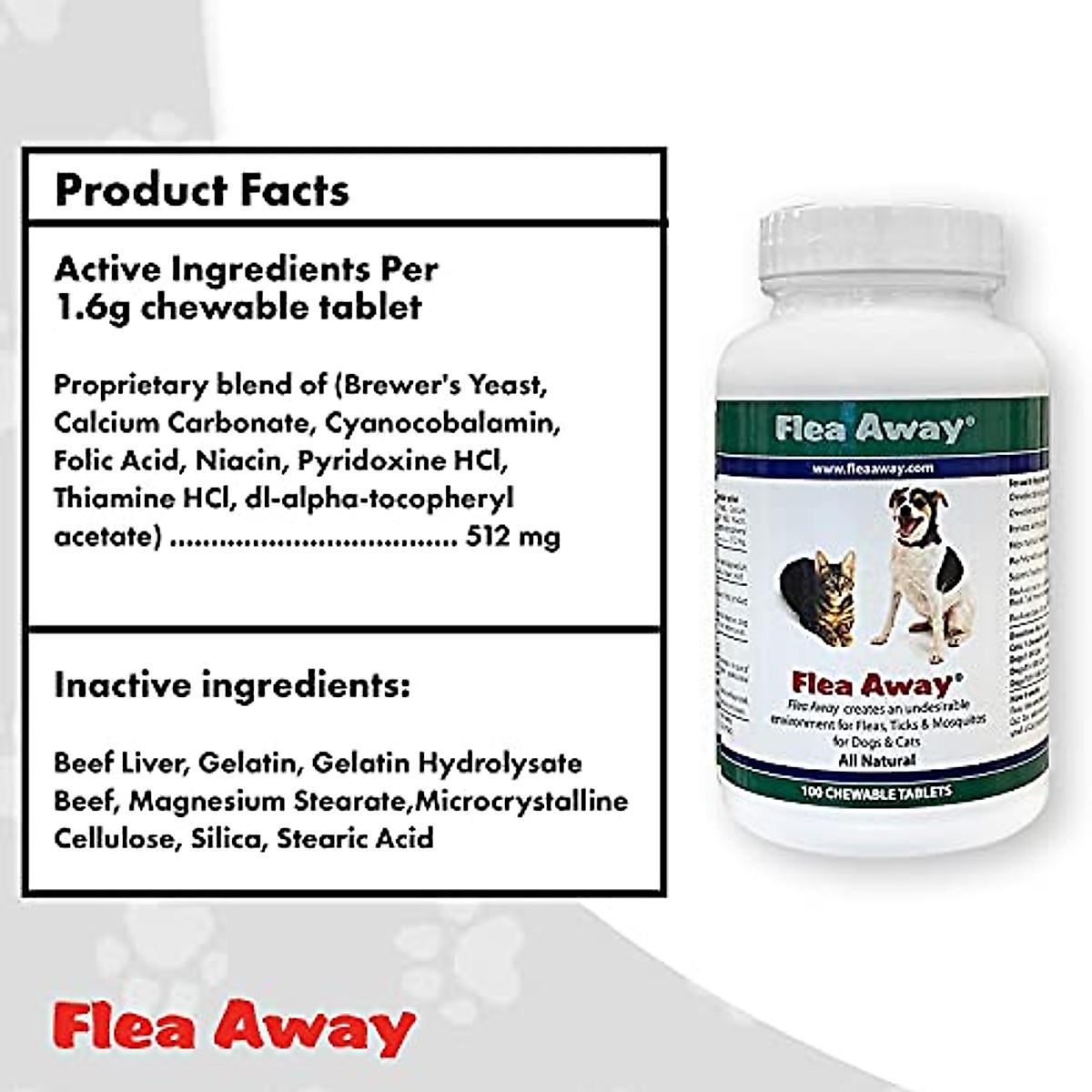 Flea Away All Natural Supplement for Fleas, Ticks, and Mosquitos Prevention for Dogs and Cats, 100 Chewable Tablets, 3 Pack