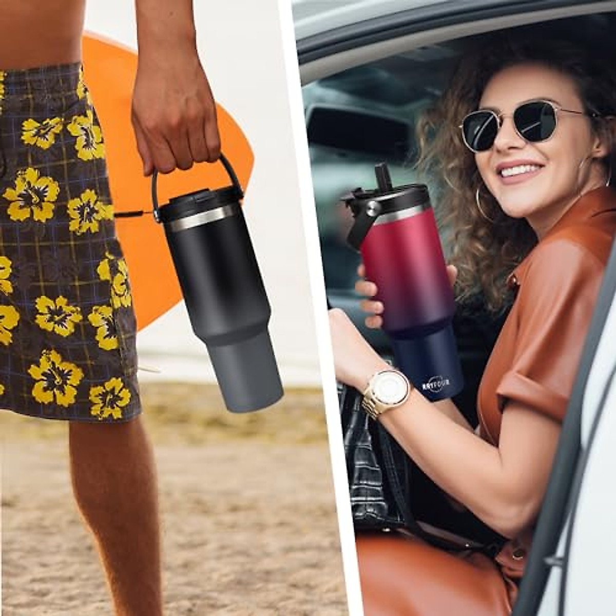 RRYFOUR 40 OZ Tumblers with Lid and Straw - Travel Coffee Tumbler Keep Cold-36H & Hot-12H, Wide Mouth Insulated Water Bottles for Work Sport Gym, Stainless Steel Tumbler Mug Leak Proof