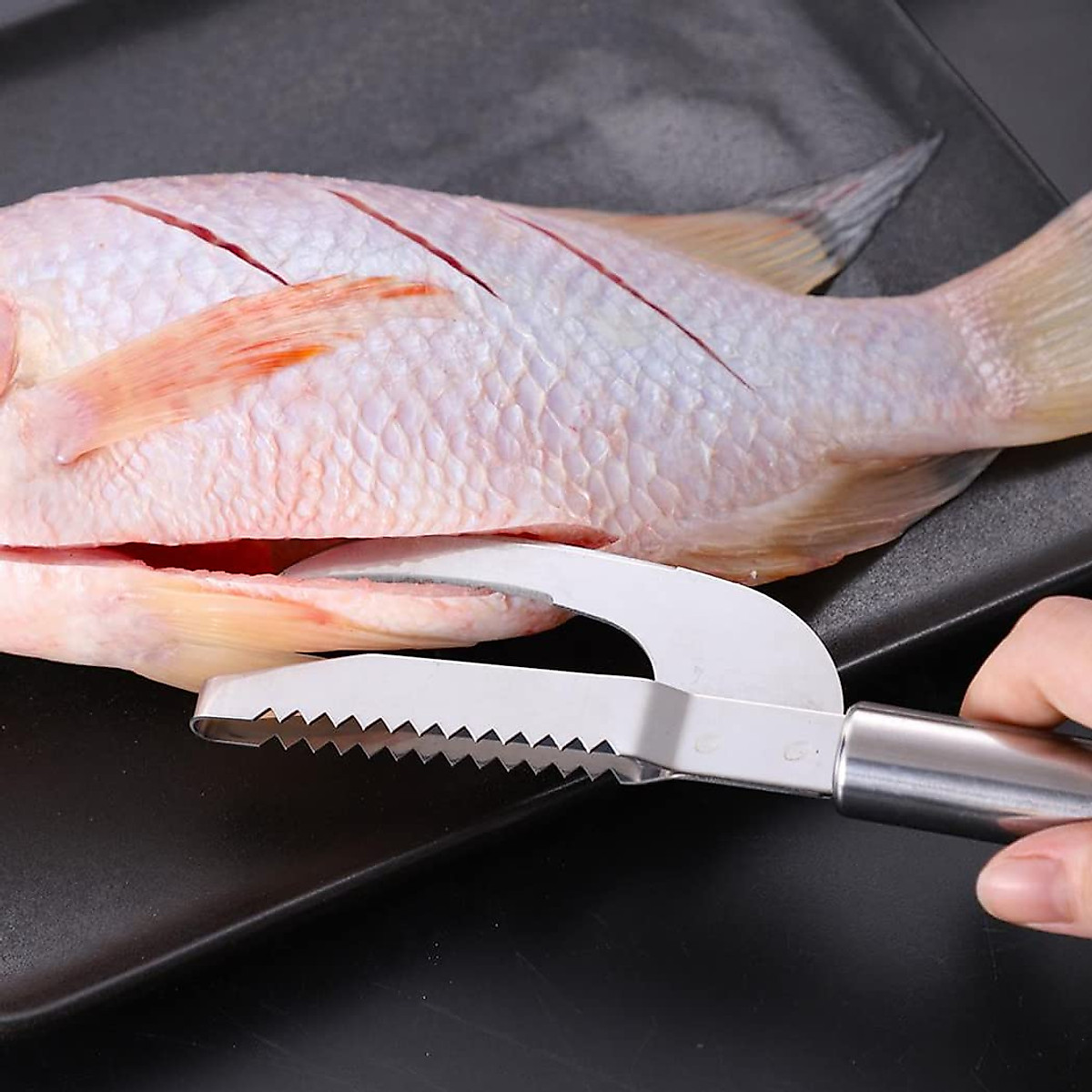 Fish Scale Knife Cut Scrape Dig 3-in-1 Tool, Stainless Steel Fish Scaler Remover, Fish Peeler Open Belly and Dig Out Fish Cleaner Tool Kitchen Accessory(1 piece)