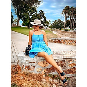 Lanzom Women Vintage Wide Brim Warm Wool Fedora Hat Belt Panama Hat Felt Jazz Hat (A-Black, Medium)