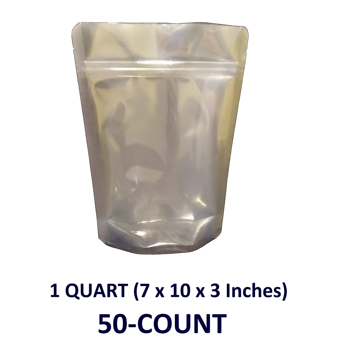 Pleasant Grove Farm 7 Mil Clear Front Mylar Bags Stand Up Gusseted Pouch in Multiple Sizes (50, 1 QUART 7 x 10 inch)