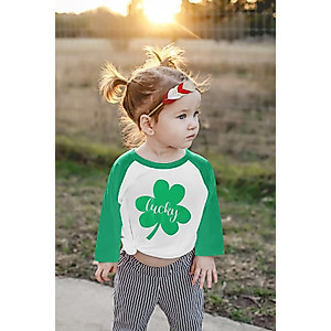 Baby St. Patricks Day Shirt Lucky Clover 3/4 Raglan Sleeve T-Shirt Toddler Kids Baseball Cotton Tee Tops Green