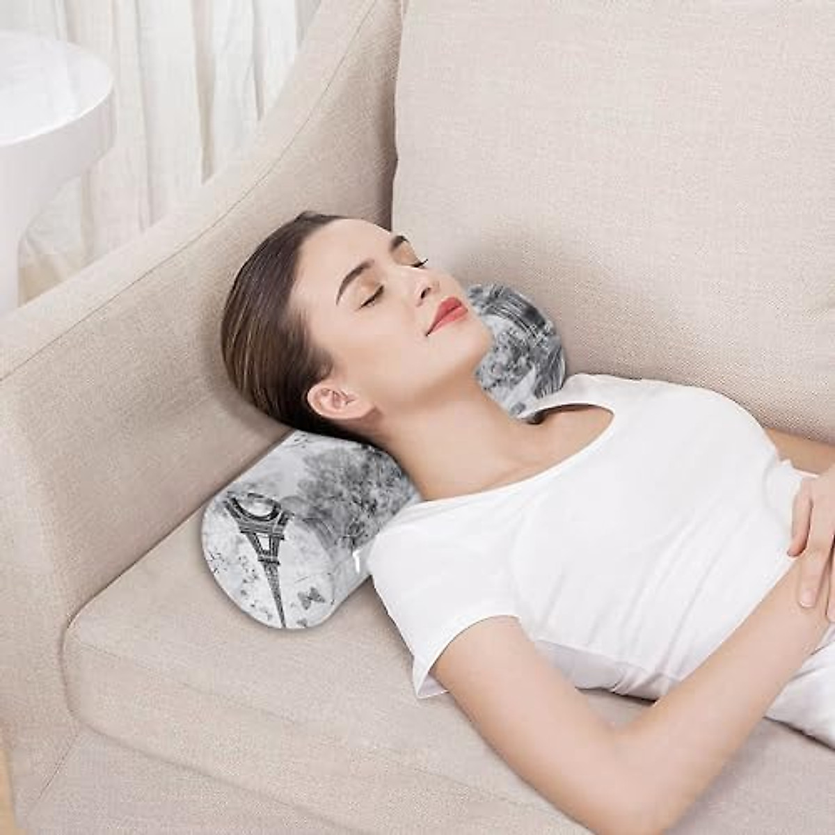 xigua Eiffel Tower with Butterfly Neck Roll Pillow for Neck Relief with Removable Washable Cover - Memory Foam Round Cylinder Bolster, Ergonomically Designed for Head, Neck, Back, and Legs