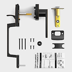 Front Door Handle Set, Exterior Door Handle Single Cylinder Lower Half Door Lock Lever Reversible, Entry Door Handleset for Left and Right Handed Interior, Oil Rubbed Bronze Finish Handlesets Knob