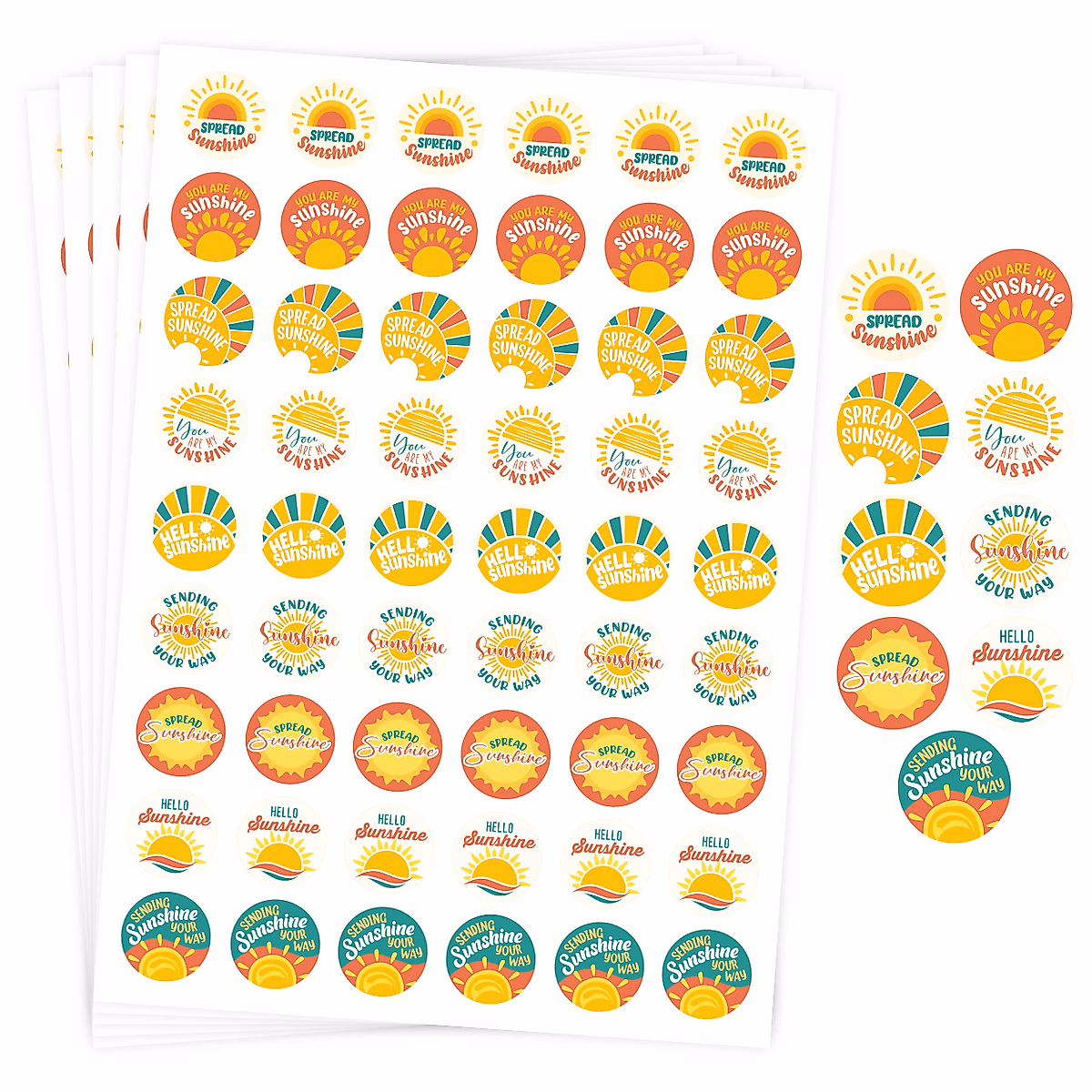 1,080 Sunshine Stickers Bulk - 20 Sheets Sun Stickers for Kids, You are My Sunshine Stickers, You are My Sunshine Sticker, Sending Sunshine Stickers, Positive Stickers for Kids, Happy Stickers