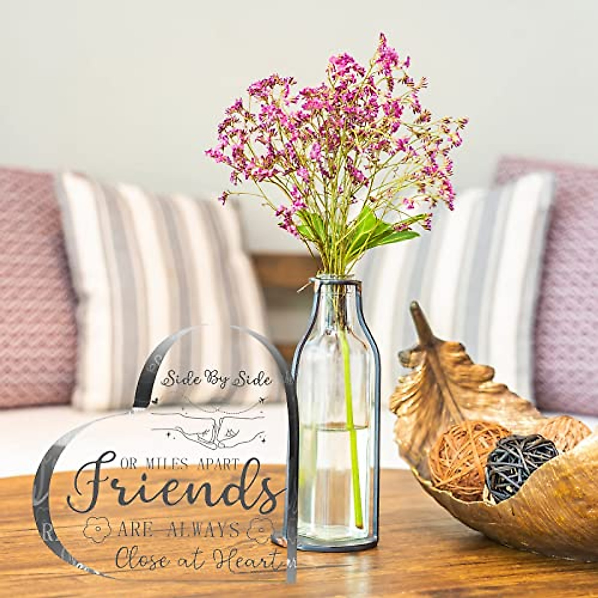 Friend Birthday Gifts for Women Keepsake Paperweight Friendship Gifts for Friends Acrylic Christmas Friends Gift with Quotes Side by Side or Miles Apart Friends Are Always Close at Heart (Flower)