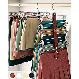 MORALVE Skirt Hangers Space Saving - European Beechwood Shorts Hangers & Skirt Hangers - Women Space Saving Skirt Hangers with Clips - Closet Organizers & Storage 5 Tier Skirt Hanger Skirt Organizer