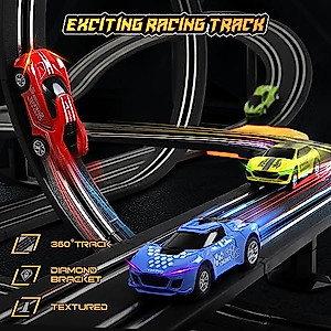 Slot Car Race Track Sets Toys for Kids with 4 Slot Cars & 22 FT Dual Racing Game Lap Overpass Track, High-Speed Race Car Track Toys for Boys, Gifts for 5 6 7 8 9 10 11 12+ Boys Girls