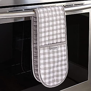 KitchenAid Gingham Casserole Mitt Single Pack, Matte Grey, 35"x7.5"