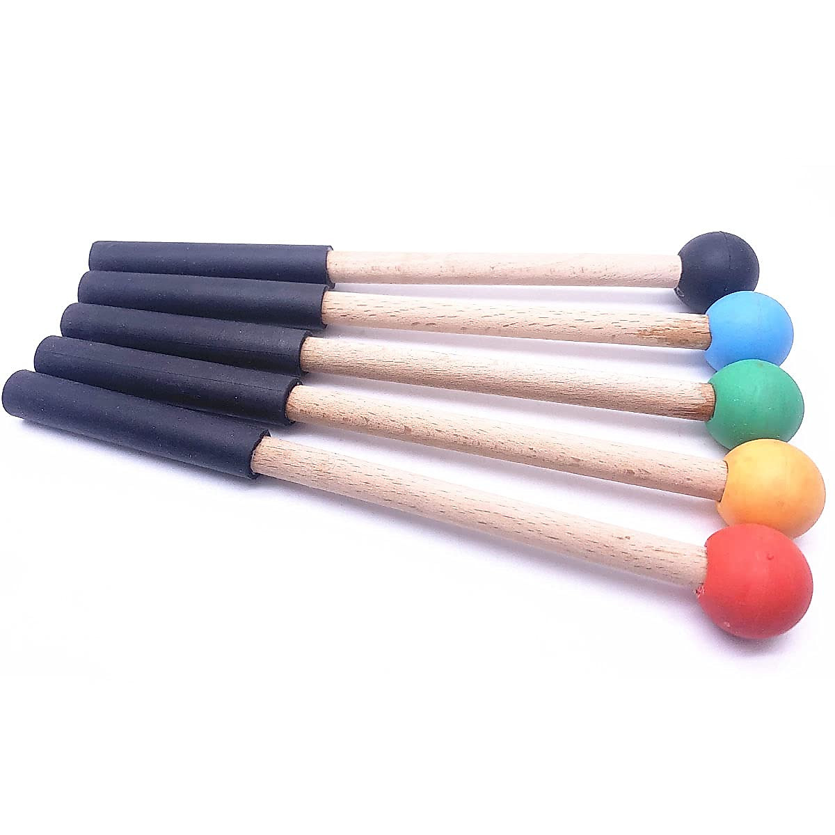 Jiayouy 8 Inch Rubber Head Percussion Mallets Sticks for Tongue Drum, Xylophone,Glockenspiel, Woodblock, Bell Pack of 2 Black