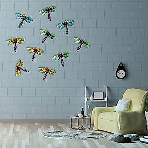8Pcs Metal Dragonfly Insect Wall Decor - Wall Sculpture Hanging Dragonfly Metal Wall Art Garden Decor for Porch Yard, Living Room - Indoor Outdoor Gift Wall Sculptures Art