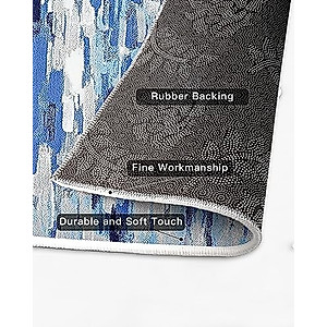 Contemporary Blue Large Rectangular Area Rugs 5' x 7' Living Room, Abstract Rustic Painting Art Durable Non Slip Rug Carpet Floor Mat for Bedroom Bedside Outdoor