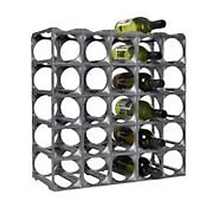 Stackable Modular Wine Rack - 30 Bottle Set (25 modules, 5 top Plates) Silver. Store up to 30 Bottles. Great for organizing and Creating Storage Space. by Stakrax