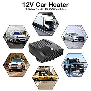 2022 Newest Car Heater,12V 150W Portable 2-in-1 Heating/Cooling Fan with Plug-in Cigarette Lighter Windshield Fast Heating Defrost Defogger 360° Rotary Base for Car Truck SUV RV Trailer