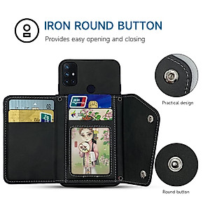 Compatible with OnePlus Nord N10 5G Wallet Case with Crossbody Shoulder Strap and Stand Leather Credit Card Holder Cell Phone Cover for One Plus N 10 G5 1 Plus 10N 1plus One+ 1+ N105G Girls Black