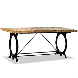 GOLINPEILO Wooden Dining Table with Steel Legs, Industrial-Style Kitchen Table Solid Reclaimed Wood 70.9" x 35.4" x 30.3" -AA