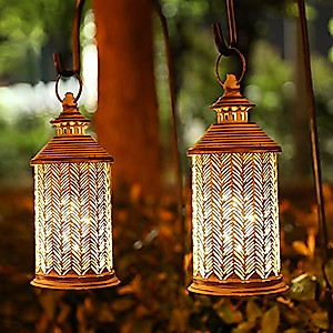 JHY DESIGN Set of 2 Metal Table Lamp Battery Powered 10.5" Tall Cordless Lamp Light with Edison Style Bulb Battery Operated Great for Living Room Bedroom Parties Indoors Outdoors (Bamboo Leaves)