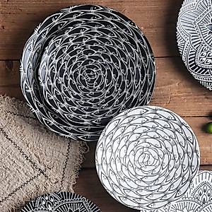 MAXLYA Bone China Plate, Japanese Set Tableware Straw Hat Western Food Plate Creative Embossed Fish Plate Pasta Plate Dessert Plate, Stackable & Dishwasher Safe (Set of 4/8'')