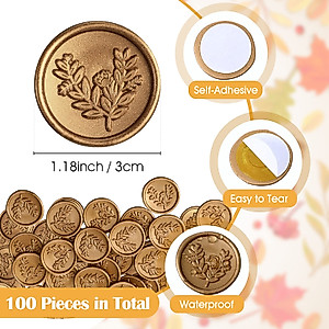 Wax Seal Stickers Envelope Seal Stickers Wedding Invitation Envelope Seals Self Adhesive Gold Stickers for Party Invitaion, Christmas, Gift Wrapping (Eucalyptus Style, 100 Pieces)