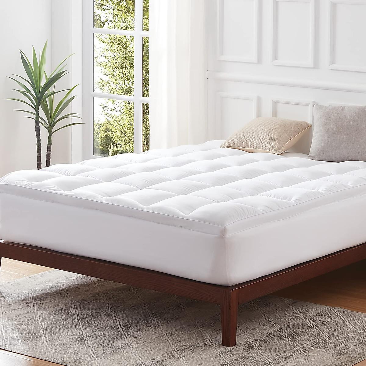 MILDLY Extra Thick Mattress Topper Fitted Mattress Pad Breathable Fluffy Soft Pillow Top Queen Size with 8-21" Elastic Deep Pocket, Overfilled 7D Spiral Fiber Filling