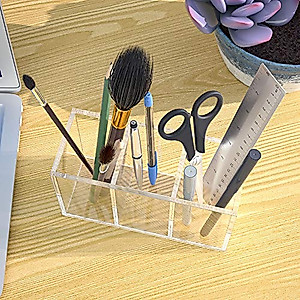 NIUBEE Acrylic Pen Holder 3 Compartments, Clear Pencil Organizer Cup for Countertop Desk Accessory Storage