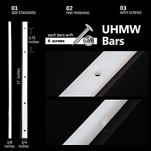 GYOFFULL Crosscut Sled for Table Saw UHMW Plastic 3/4" X 3/8" X 17" with Predrilled Holes and Screws Ideal for U Tracks Woodworking, Miter Slots, Router Table and Bandsaws(2 Bars)