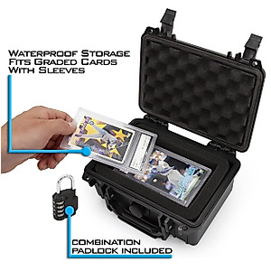 CASEMATIX Graded Card Case Storage Box For Sports Cards Compatible With 8 BGS, 13 FGS or 11 GMA PSA Graded Trading Card Slabs and More Collectible Cards - Airtight, Waterproof and Includes Padlock