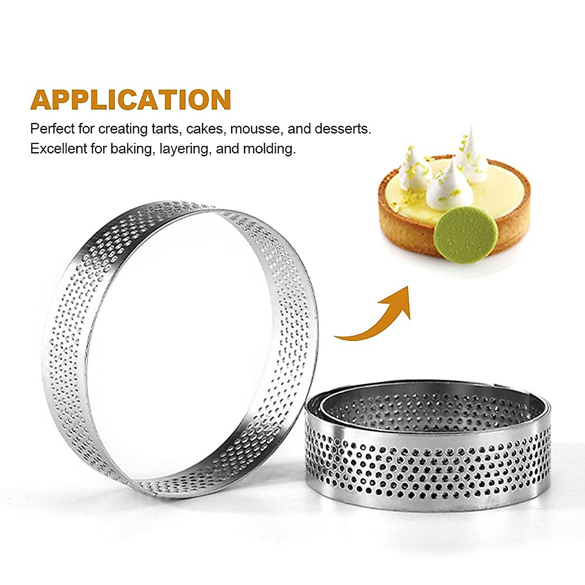 Cake Ring Molds, 6pcs/set Stainless Steel Porous Tart Ring, Perforated Pie Cake Ring Mold, Cake Mousse Ring with Holes for Baking Dessert Ring Tools Heat-Resistant (size:8cm)