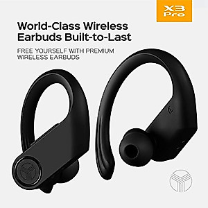 TREBLAB X3 Pro - True Wireless Earbuds with Earhooks - 45H Battery Life, Bluetooth 5.0, IPX7 Waterproof Headphones - TWS Bluetooth Earphones with Charging case for Sport, Running, Workout - Black