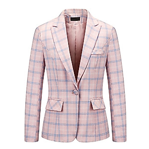 Womens 2 Piece Plaid Suits Set Business Office One Button Blazer Jacket Casual Long Sleeve Pant Suit Set(Pink,Medium)