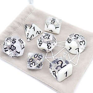 Haxtec DND Dice Set 7PCS White Layered Polyhedral D&D Dice for RPG Dungeons and Dragons (Sunlit Snow)