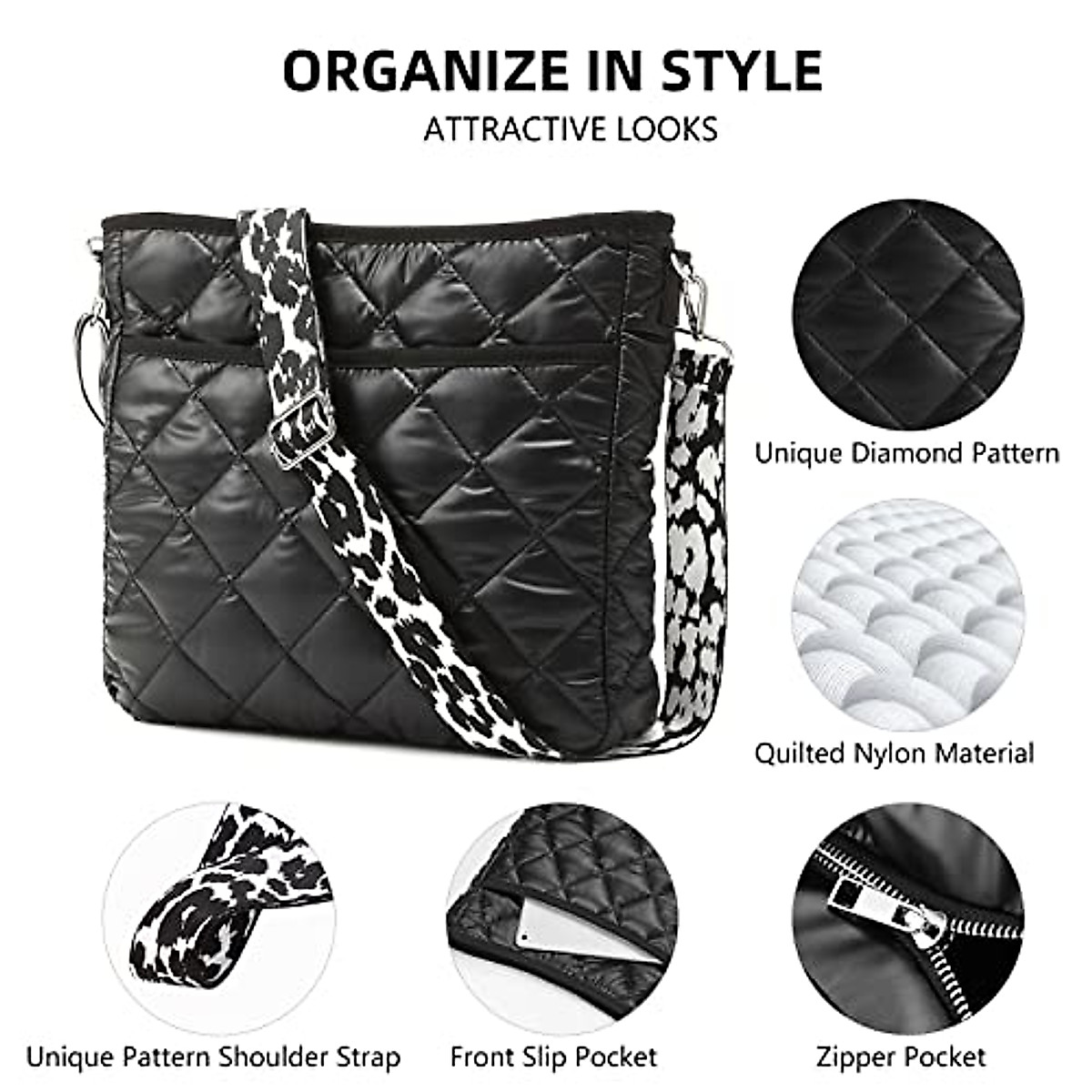 Quilted Crossbody Bags for Women - Trendy Purse for Women - Adjustable Strap Unique Pattern - Waterproof,Long-Lasting Material - Creative Gift for Mother,Wife,Girlfriend,Sisters,Best Friends - Black