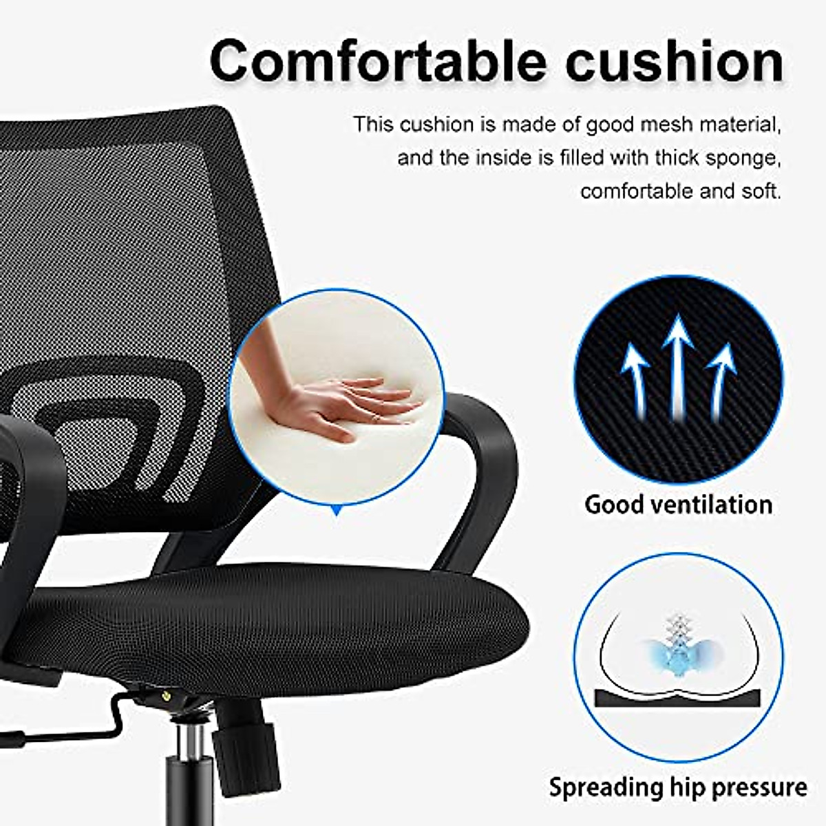 YKCUL 2 pcs Home Office Desk Chairs for Bedroom Office Swivel Chair Ergonomic Desk Chair with Arms Mesh Computer Desk Chairs for Adults Adjustable Mid Back Task Chair with Lumbar Support, Black