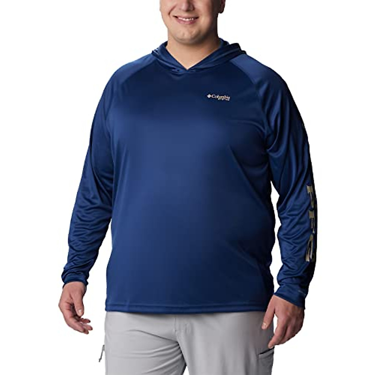 Columbia Men's Terminal Tackle Hoodie, Carbon/Ancient Fossil Logo, Large