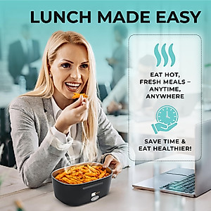 FORABEST Electric Lunch Box Food Heater 2-In-1 Portable Food Warmer Lunch Box for Car & Home – Leak proof, 2 Compartments, Removable 304 Stainless Steel Container, SS fork & spoon and Carry Bag