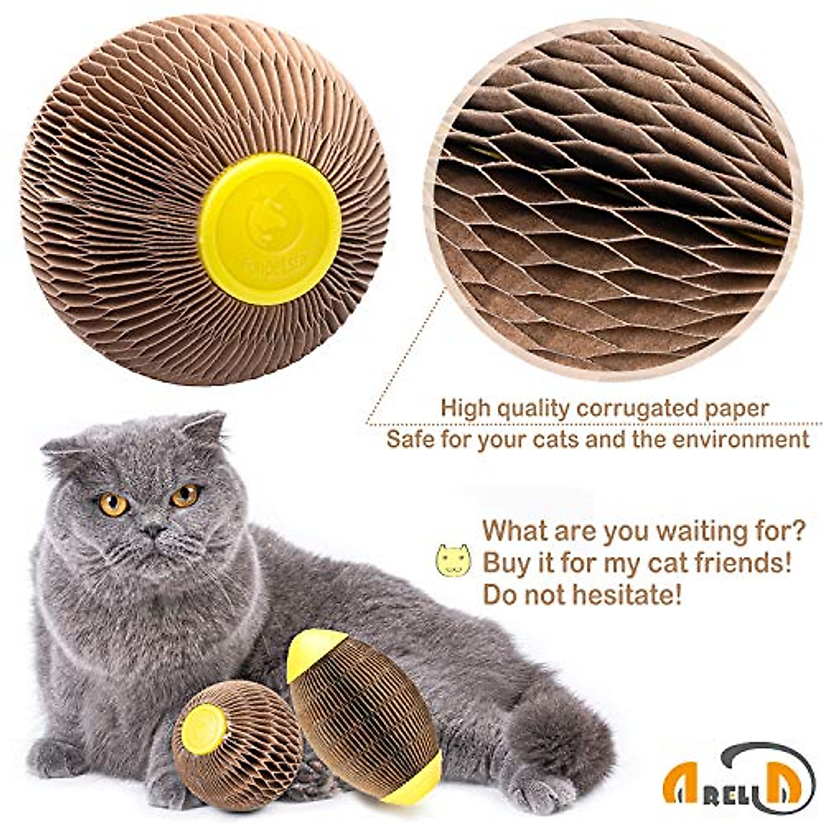 AREIIA 2 PCS Catnip Ball Toys for Cats Catnip Refillable Football Scratcher Balls Kitty's Faithful Playmate Reduce Obesity and Loneliness CSB16BR