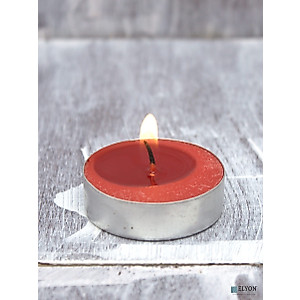 Elyon 96 Apple Cinnamon Scented Red Wax Tealight Candles in Tin Holder, Pleasant Fragrance 4 Hour Burn-Time