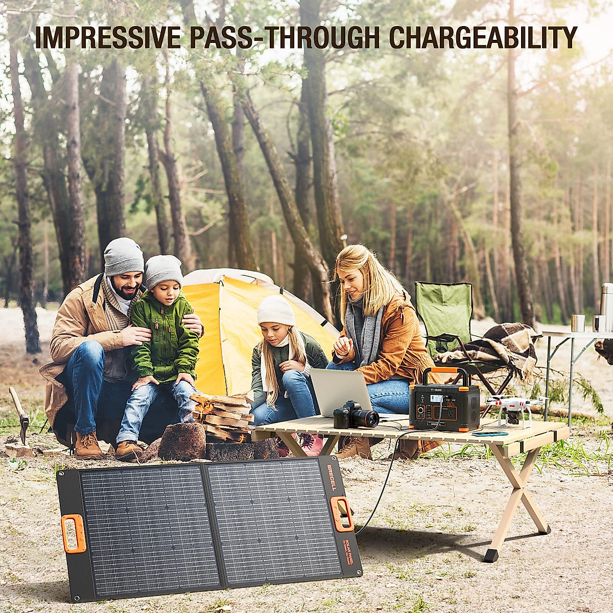 519Wh Outdoor Solar Generator with 100W Portable Solar Panel 20V, Portable Power Station 500W(Peak 1000W) Backup Battery Pack Solar Kit for RV/Van Camping Fishing Climbing Road Trip Home Emergency