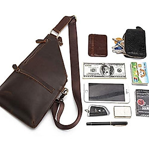 Men's Leather Sling bag Chest bag Crossbody Bag shoulder bag Genuine leather Crazy horse skin Backpack for men, Brown (BNX01021)
