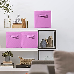 Sorbus Storage Cubes - 11 Inch Foldable Fabric Baskets for Organizing Pantry, Closet, Shelf, Toy Box, Cubby - 6 Collapsible Cloth Cube Storage Bins for Home, Nursery, Playroom, Bedroom (Pastel Pink)