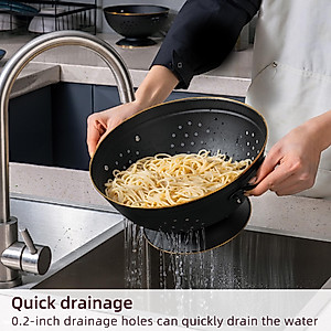 Metal Colander Set of 2, Strainer Basket with Handles perfect for Spaghetti, Pasta, Berry, Vegetable, Fruit, Solid Base Powder Coated Self-draining Kitchen Colander Bowel, 3.5 & 5 Qt, Matte Black