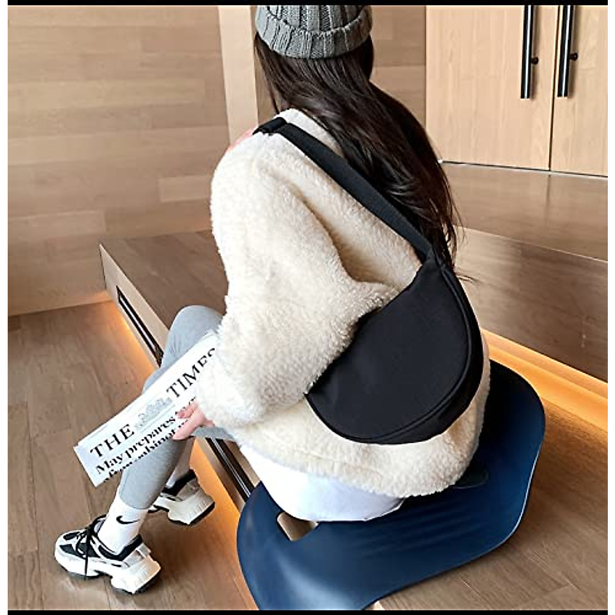 Hipi-shop Fashion color Personalized design nylon dumpling bag crossbody bag street style shoulder bag purse wallet for men and women (Black)