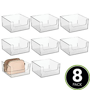 mDesign Modern Wide Plastic Open Front Dip Storage Organizer Bin Basket for Closet Organization - Shelf, Cubby, Cabinet, and Cupboard Organizing Decor - Ligne Collection - 8 Pack - Clear