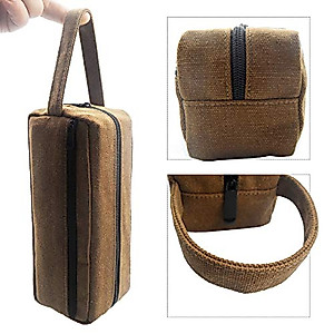 Enyuwlcm Heavy Canvas Stationery Large Pencil Bag with Handle Strap Durable Pencil Case with Two Compartments Zipper Pencil Holder 1 Pack Brown