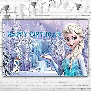 YouRan Happy Birthday Backdrop for Girls Toddler 5x3 Winter Onederland Princess Elsa Background for Kids One Year Old Snow Olaf 1st Birthday Backdrops for Party
