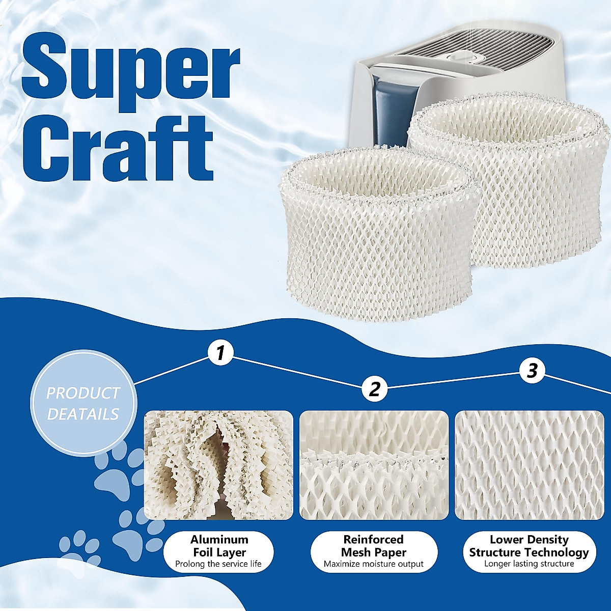 Funmit WF2 Humidifier Filter Replacement for Vicks Kaz Humidifier Starry Night Cool Mist V3500N V3700 V3100 V3900 Sunbeam 1118 1119 Honeywell HCM-300T HCM-350 WA-8D Enviracaire ECM-500 6 Pack