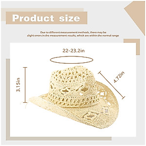 Zuhekti Straw Cowboy Hats for Women Sparkly Western Cowgirl Hat for Holiday Party Foldable Vacation Beach Sun Hat with Wide Brim,Beige