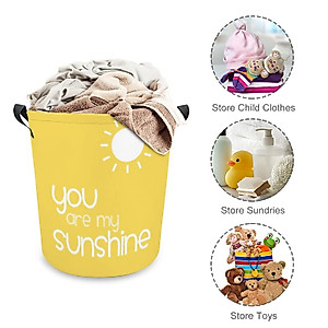 Large Laundry Hamper, Bag, You Are My Sunshine Yellow Waterproof Dirty Clothes Laundry Basket Collapsible Washing Bin with Handles for College Dorm, Family Essentials
